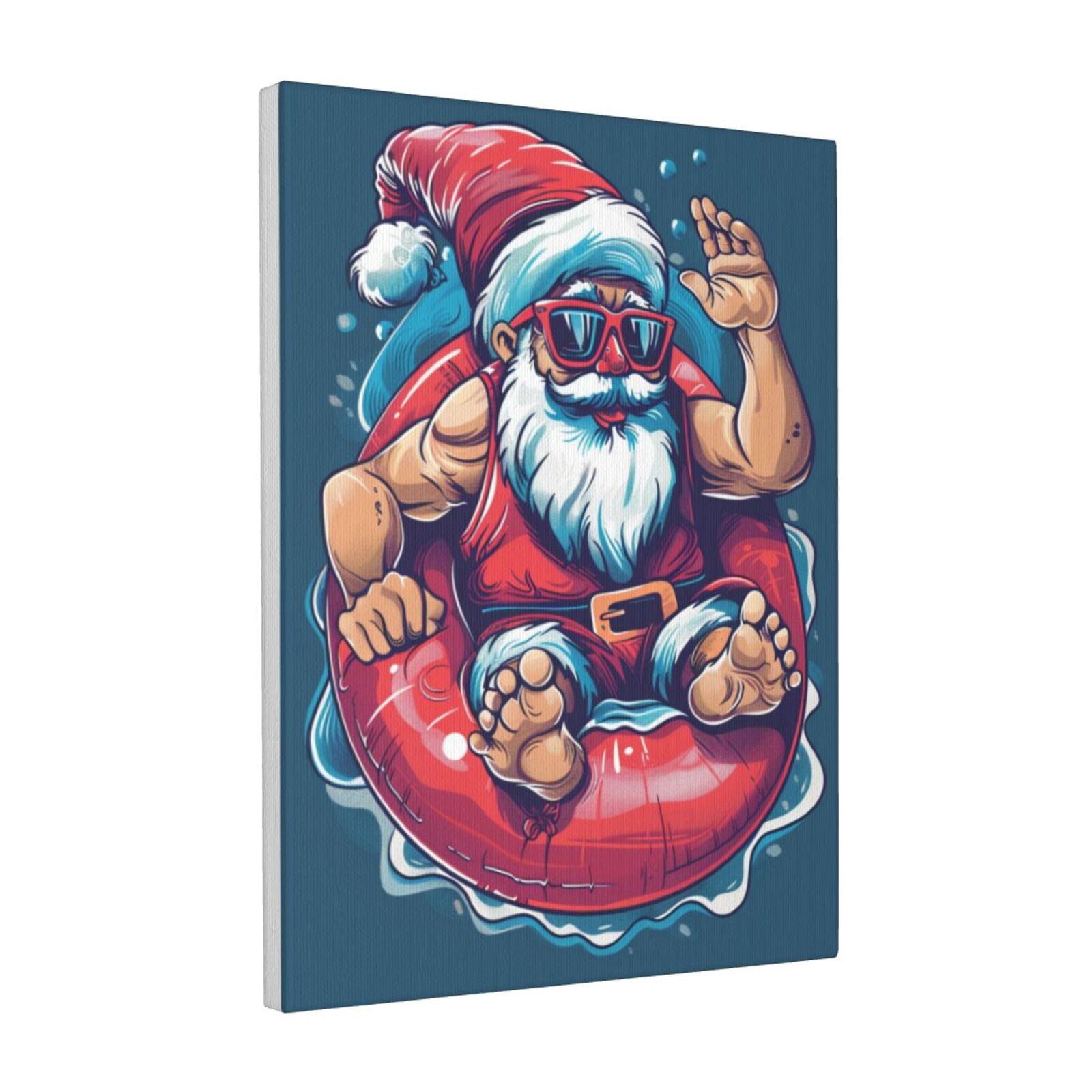12x16 inch Oil Paintings On Canvas Wall Art Swimming Circle Santa Claus ...