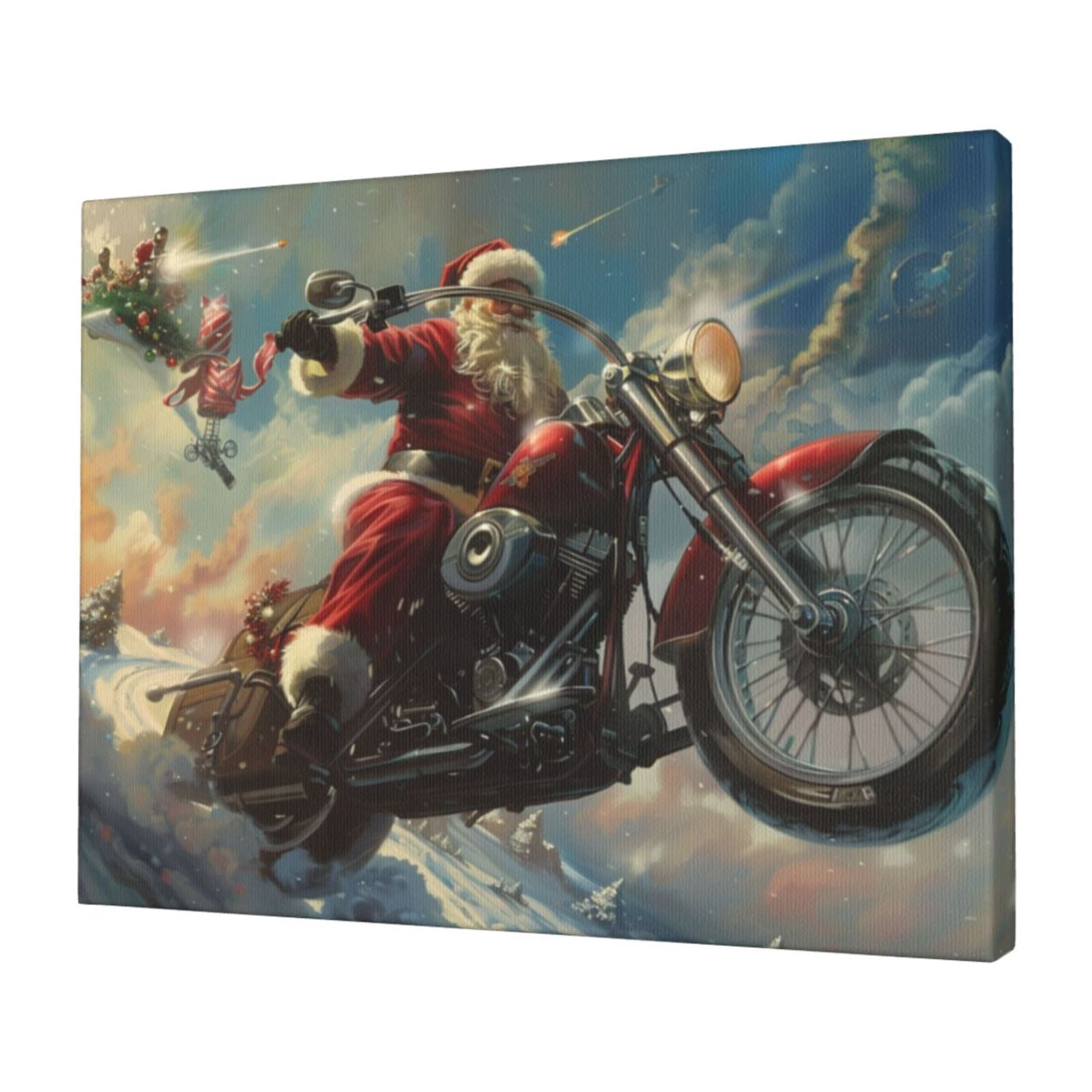 12x16 inch Santa Claus Rides A Motorcycle Paintings On Canvas,Indoor ...