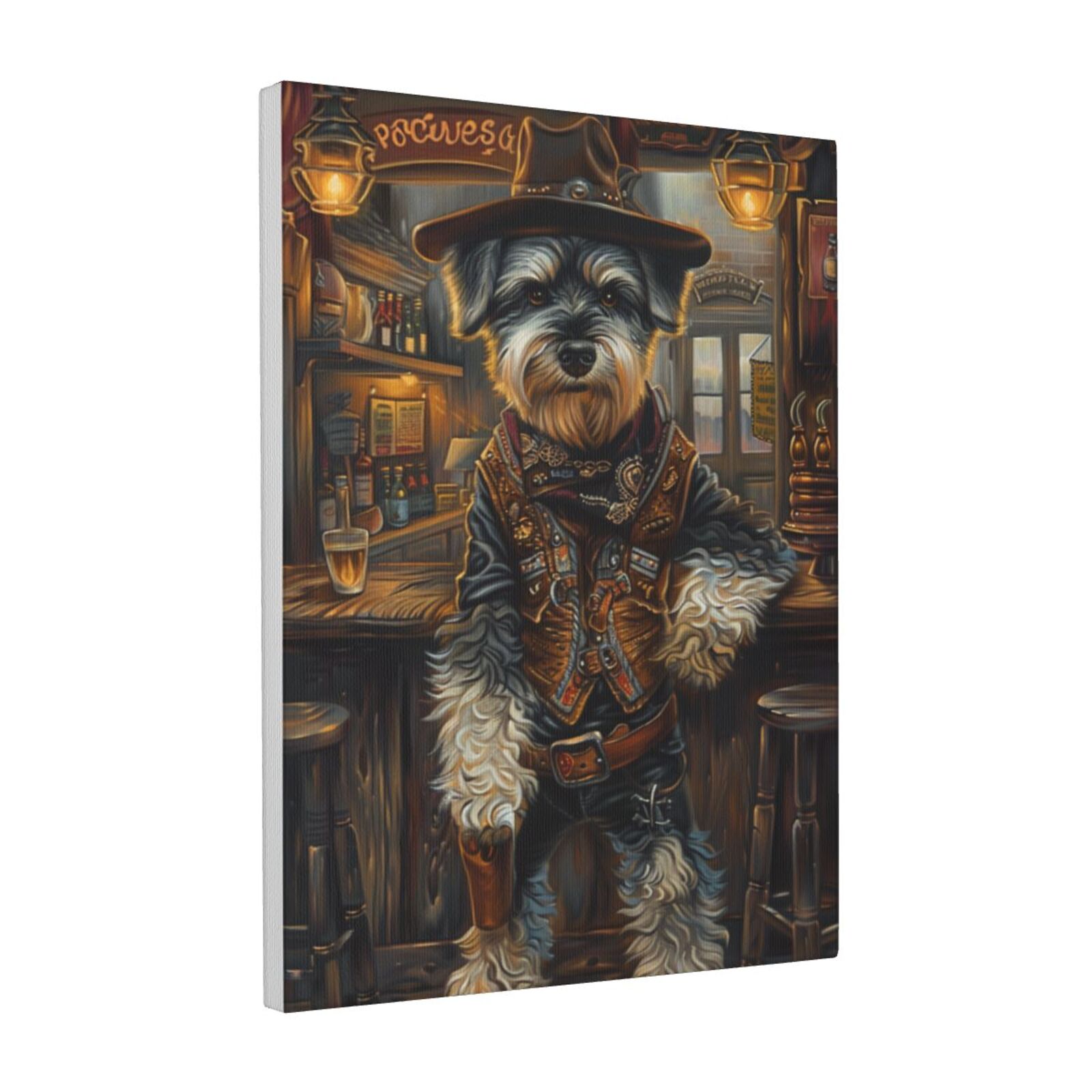 12x16 inch Schnauzer Cowboy In The Tavern Oil Painting Canvas,Bar ...