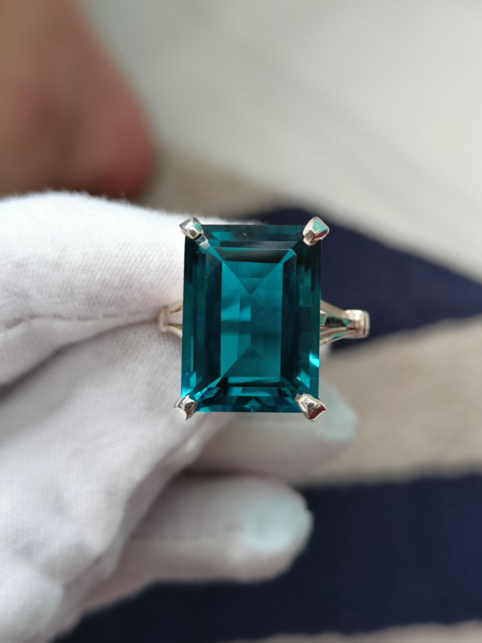 12x16 mm Emerald Cut London Blue Topaz Ring: Sterling Silver ...