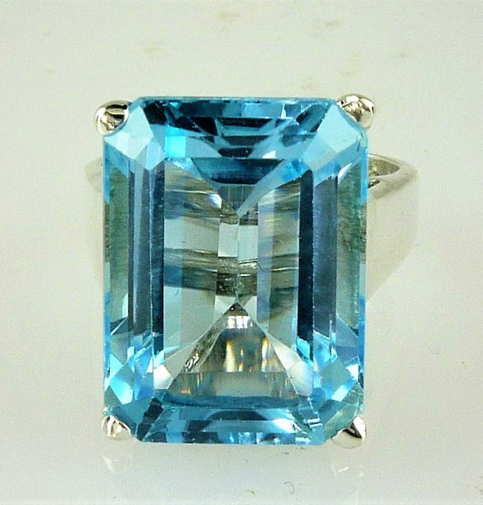 12x16 mm Large Natural Emerald Cut Blue Topaz Ring, Good Color Handmade ...