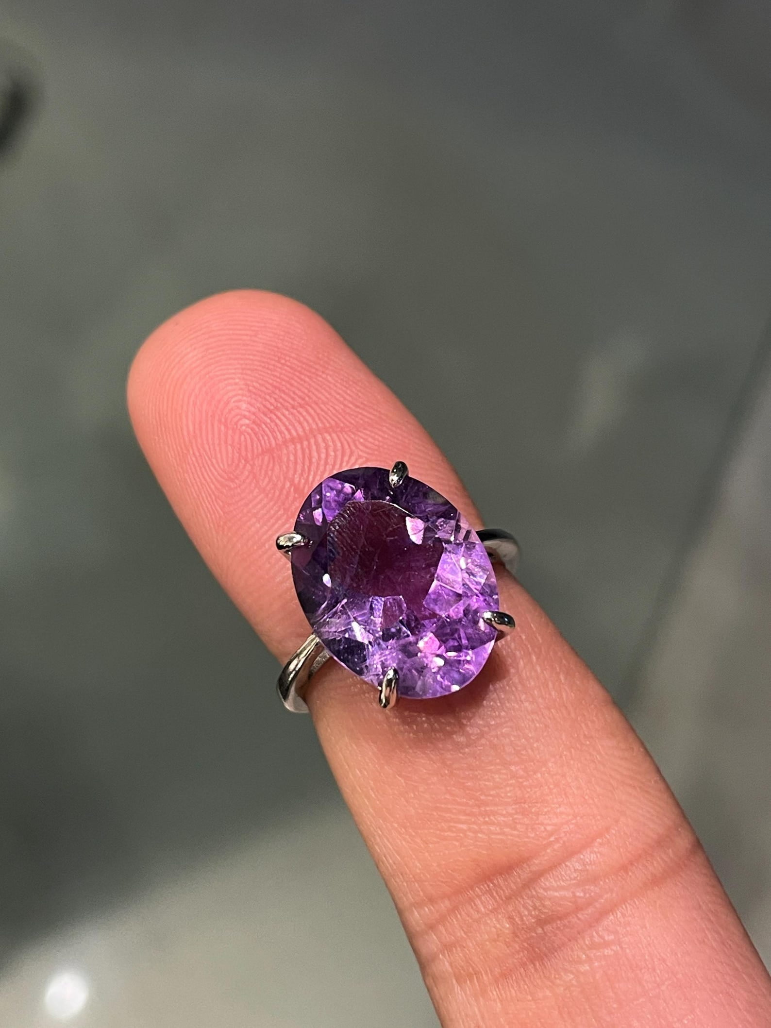 12x16 mm Natural Purple Amethyst Ring , 8.5 Carats Oval , 925 Silver ...