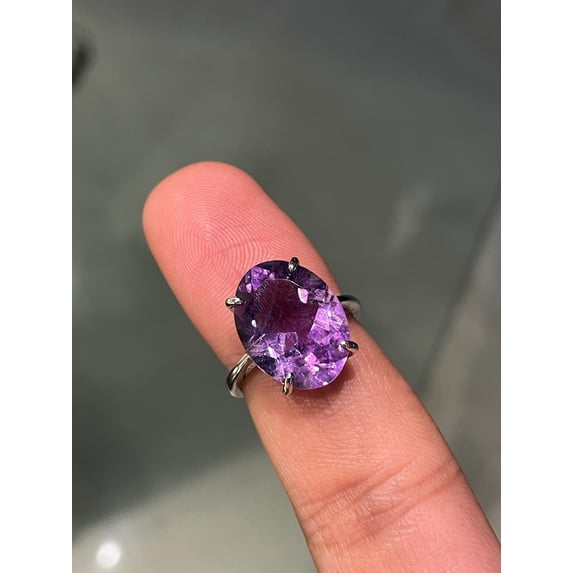 12x16 mm Natural Purple Amethyst Ring , 8.5 Carats Oval , 925 Silver ...