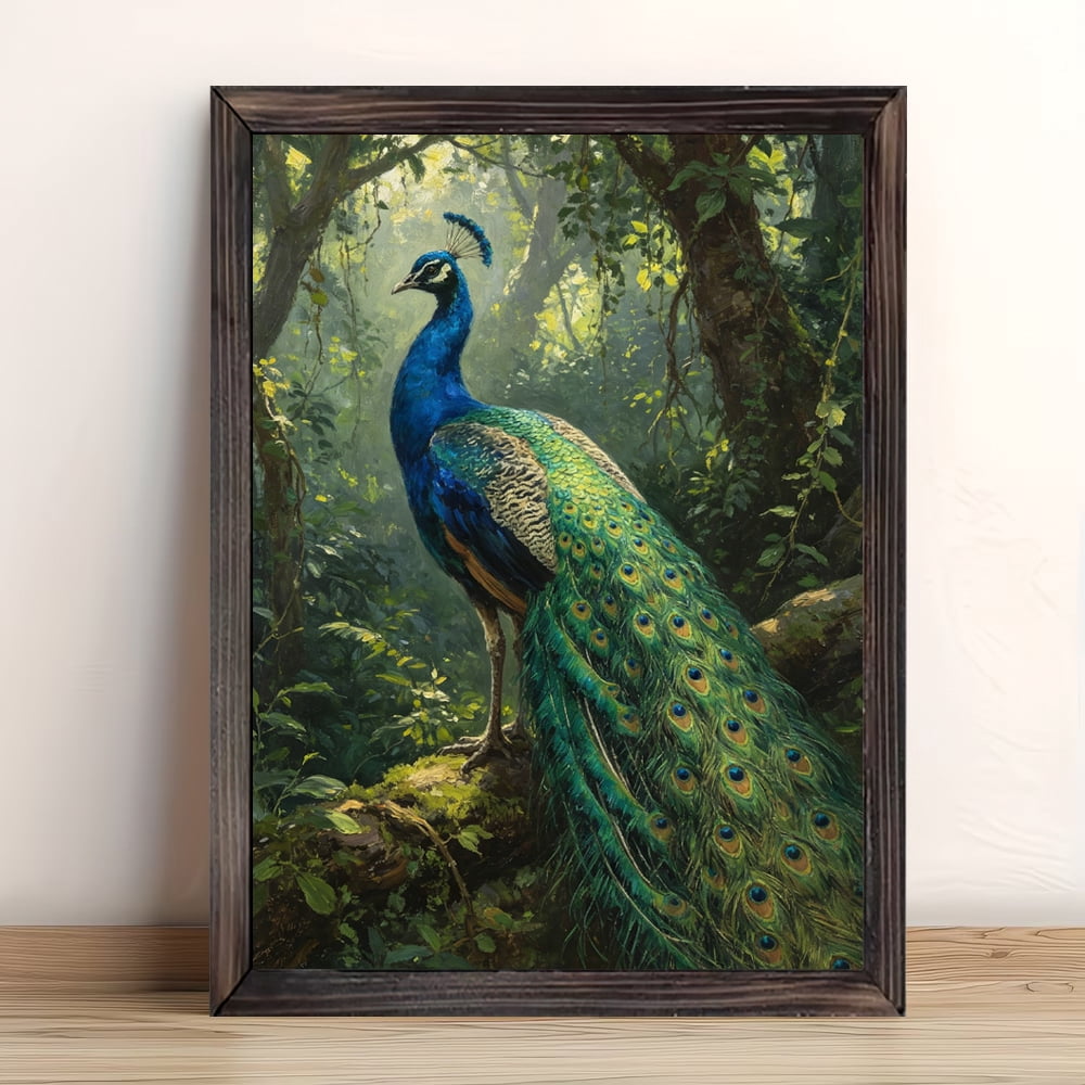 12x16in Framed Forest Peacock Realistic Wood Print, Nature Themed Wall ...
