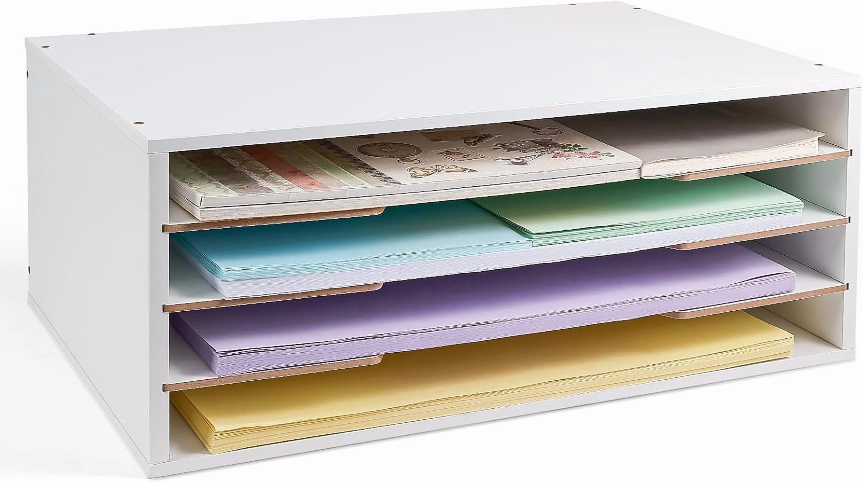 12x18 Construction Paper Organizer, 4-Tiers Paper Storage Shelf, Wooden ...