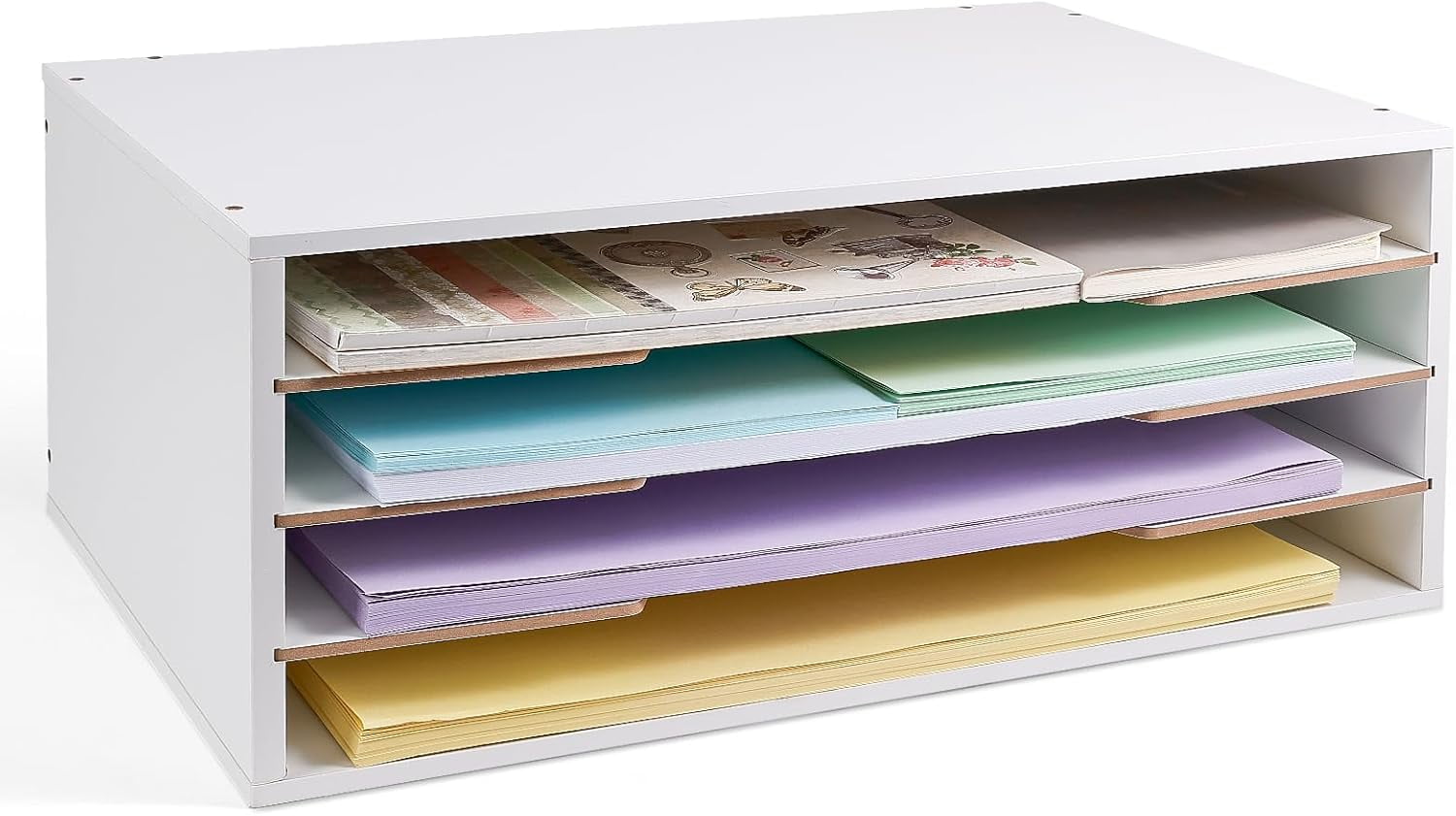 12x18 Construction Paper Organizer, 4-Tiers Paper Storage Shelf, Wooden ...