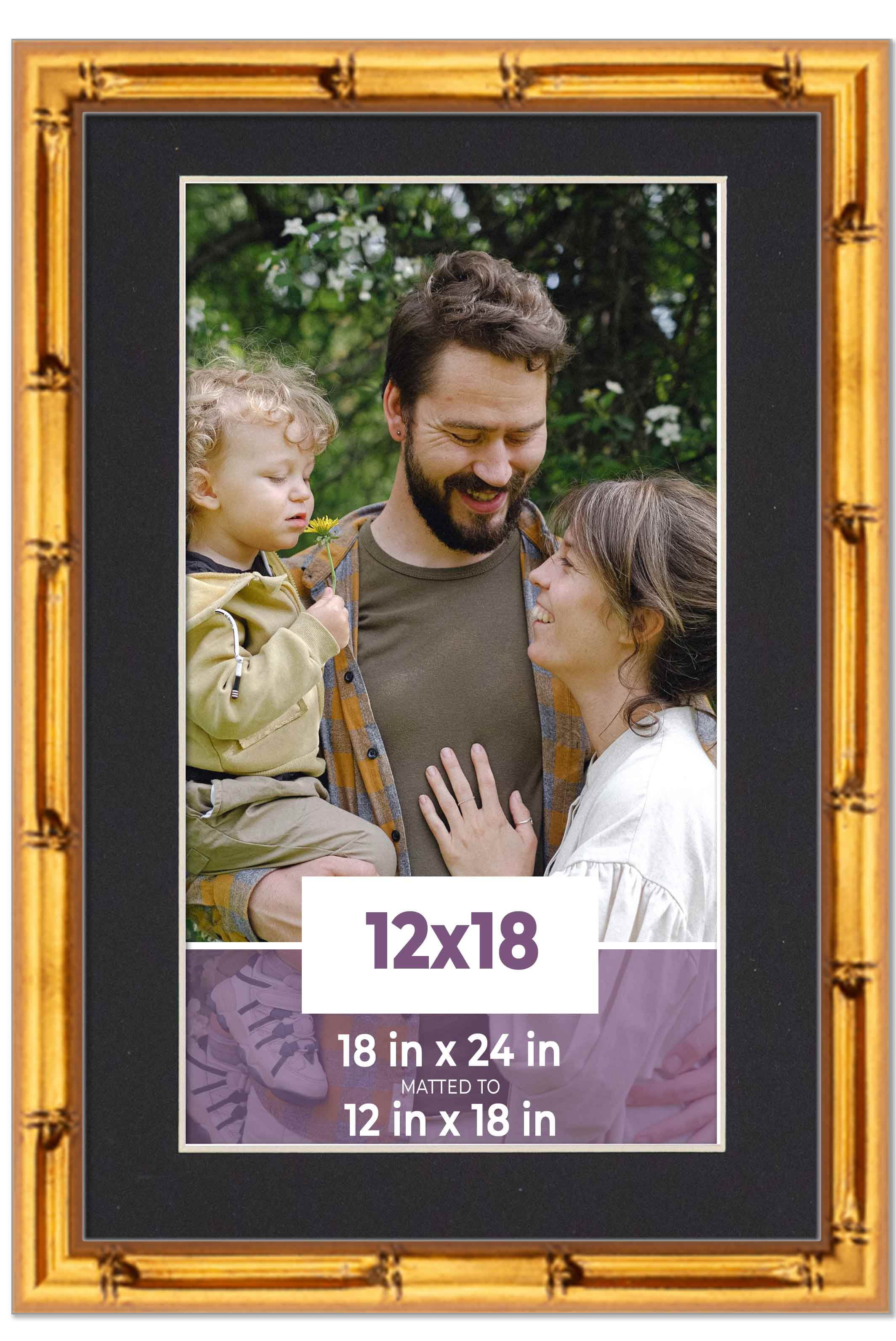 12x18 Frame Gold Bamboo With Black Picture Mat For 12x18 Photo - Gold ...