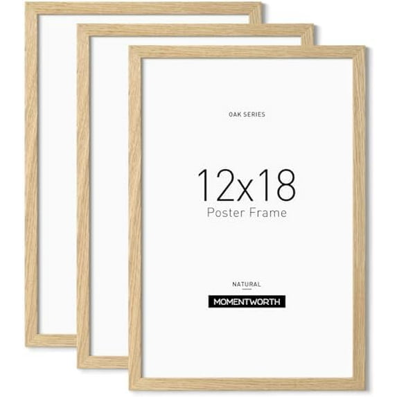 12x18 Frame Set of 3, Solid Oak Wood 12x18 Poster Frame for Wall Mount ...