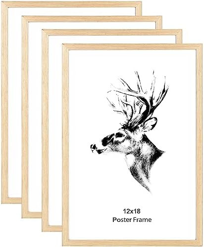 12x18 Frame Set of 4, Natural Solid Oak Wood Picture Frame 12 x 18 for ...