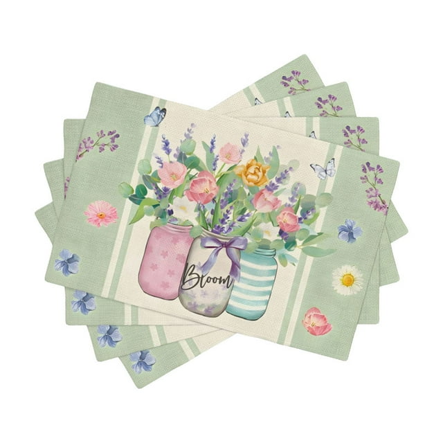 12x18 Inch Bloom Vase Placemats Set of 4,Spring Summer Floral Dining ...