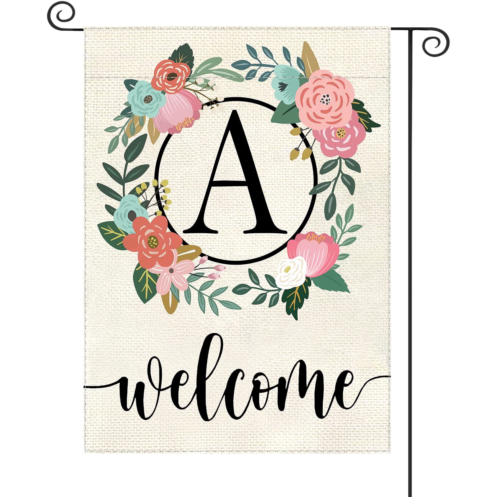 12x18 Inch Double Sided Floral Burlap Garden Flag Monogram Letter Last ...