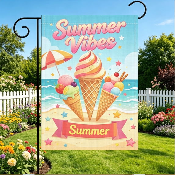 12x18 Inch Double Sided Garden Flag, Summer Vibes Ice Cream Beach Star ...