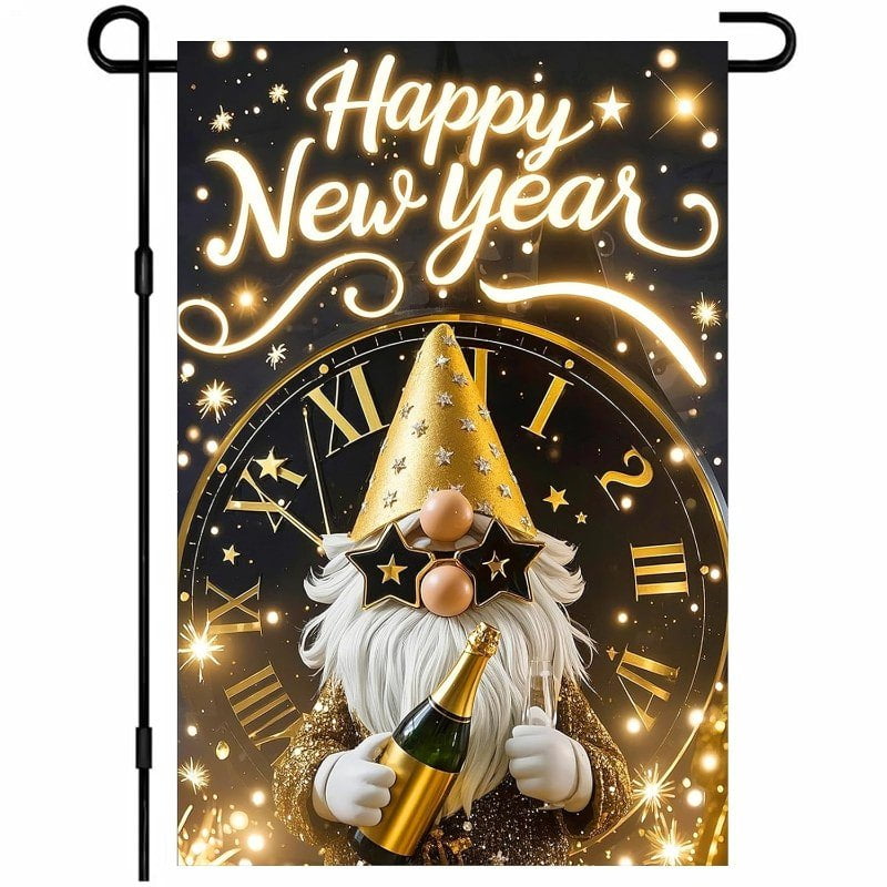 12x18 Inch New Year Clock Champagne Flag | Double Sided Outdoor Yard ...