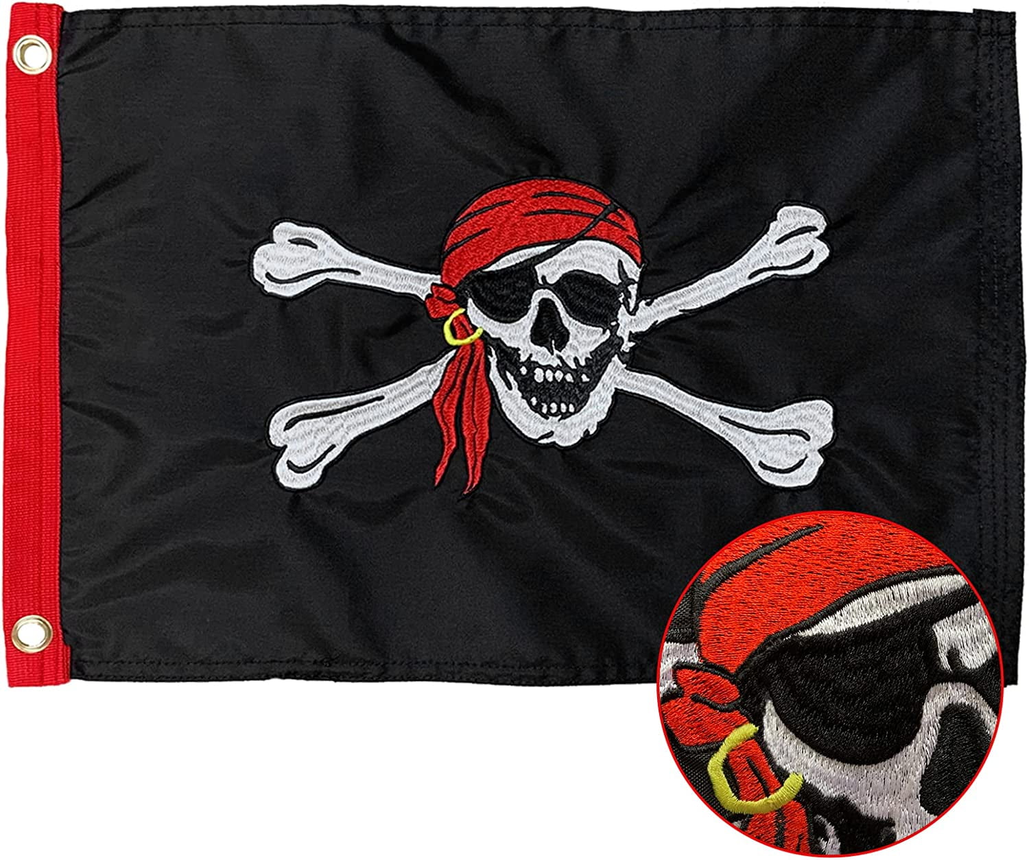 12x18 Inches Pirate Flag Jolly Roger Red Bandana Skull Hat Boat Flag 12 ...