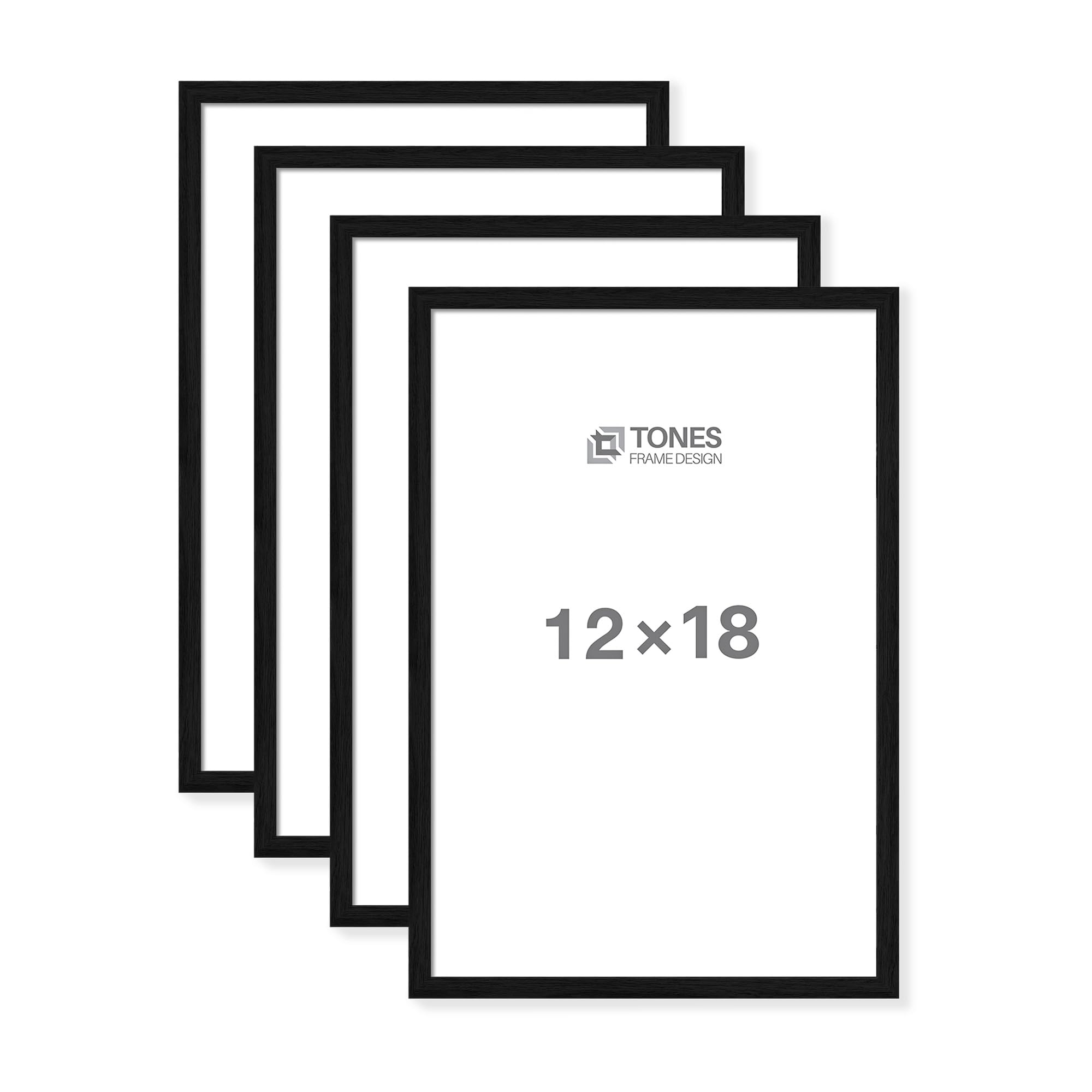 12x18 Photo Frames Set of 4, Black MDF Wood Wall Frames with Plexi ...