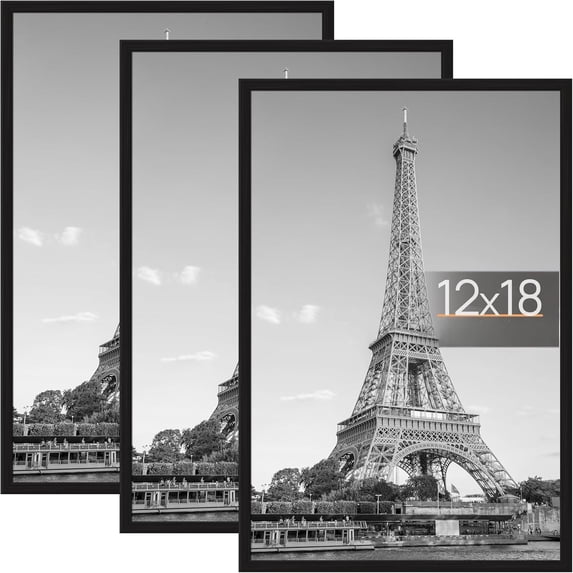 12x18 Picture Frame Black 3 Pack, Scratch-Proof Poster Frames 12 x 18 ...