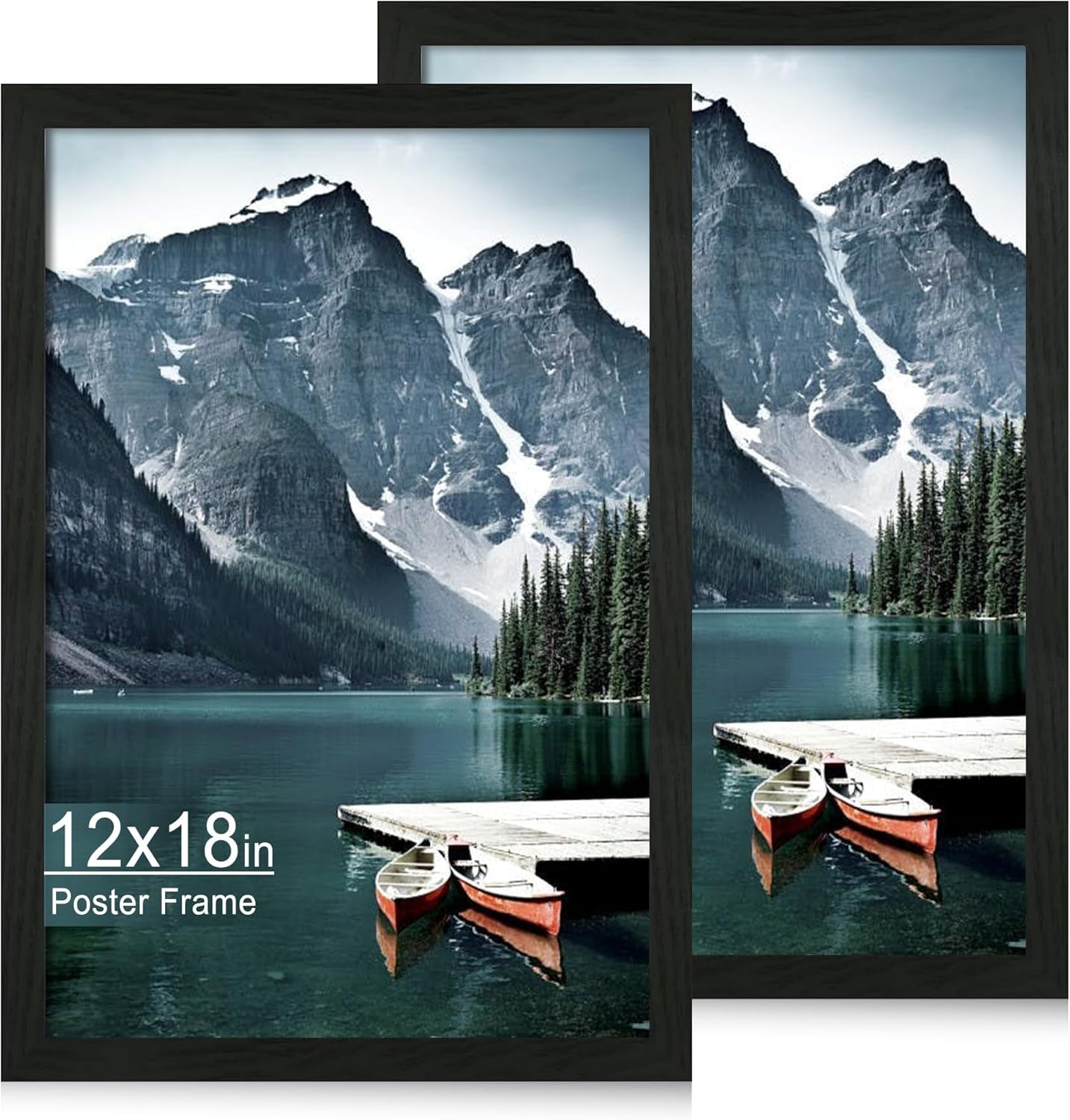 12x18 Picture Frame Set of 2 with Plexiglass, Black Wood Poster Frames ...