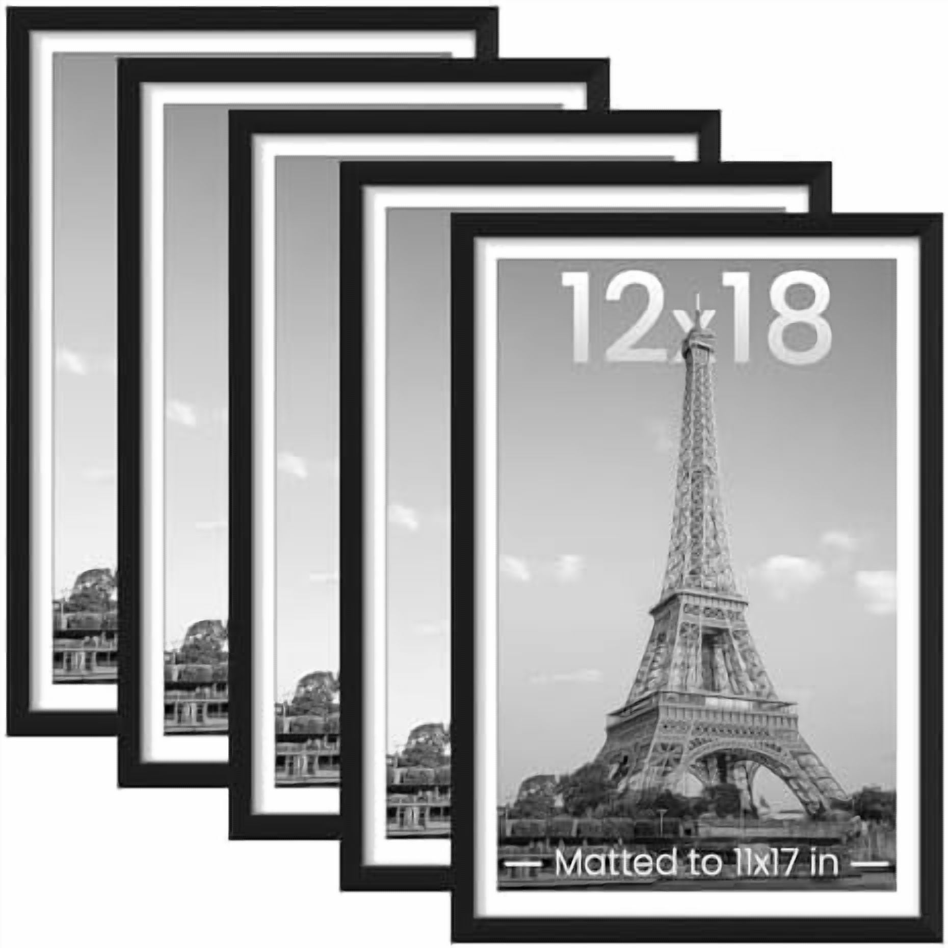 12x18 Picture Frame Set of 5, Display Pictures 11x17 with Mat or 12 x ...