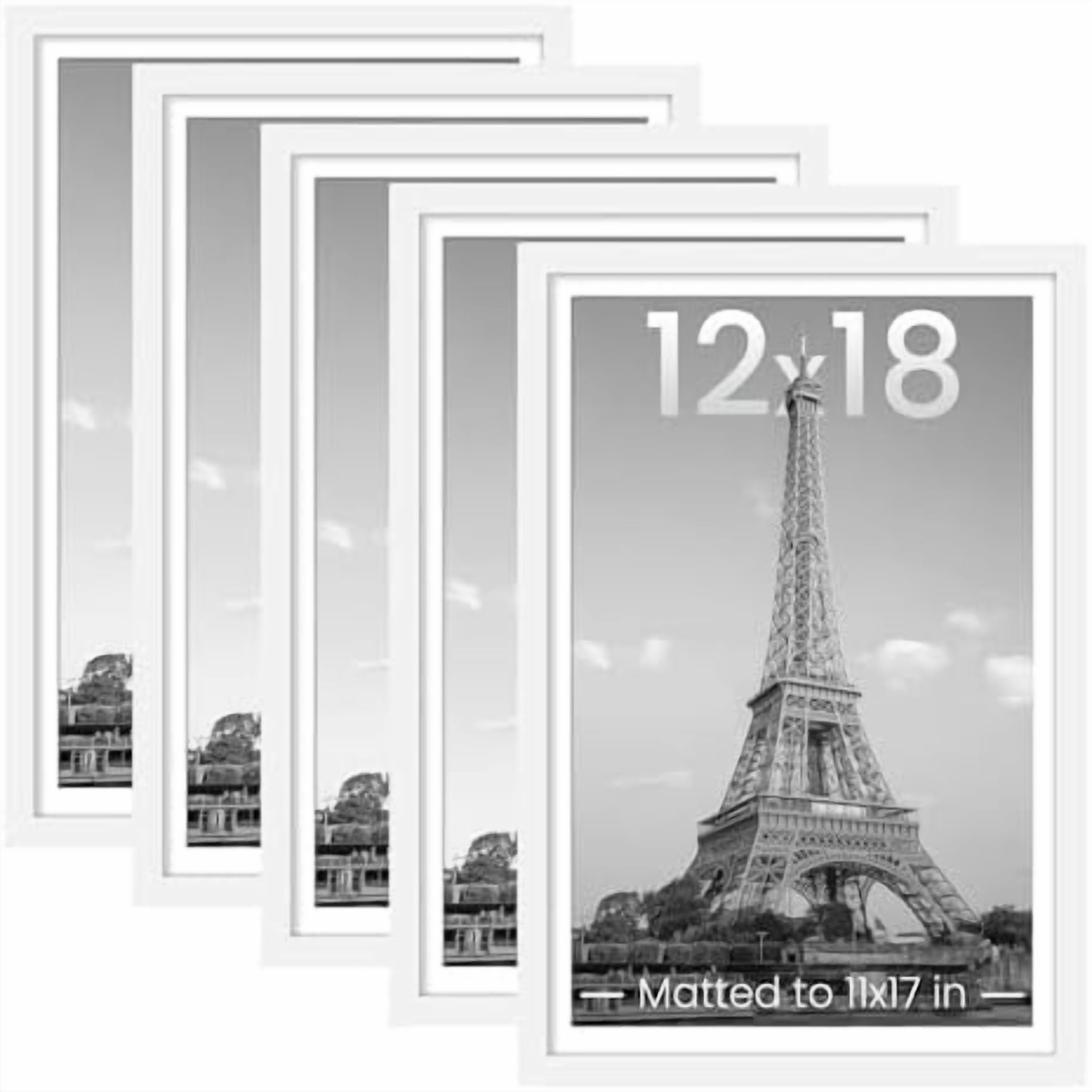 12x18 Picture Frame Set of 5, Display Pictures 11x17 with Mat or 12 x ...
