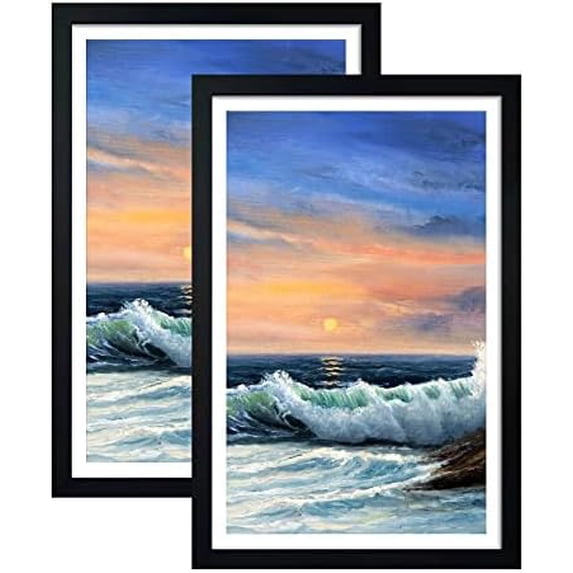 12x18 Poster Frame Black Set of 2, Display Pictures 11x17 with Mat or ...