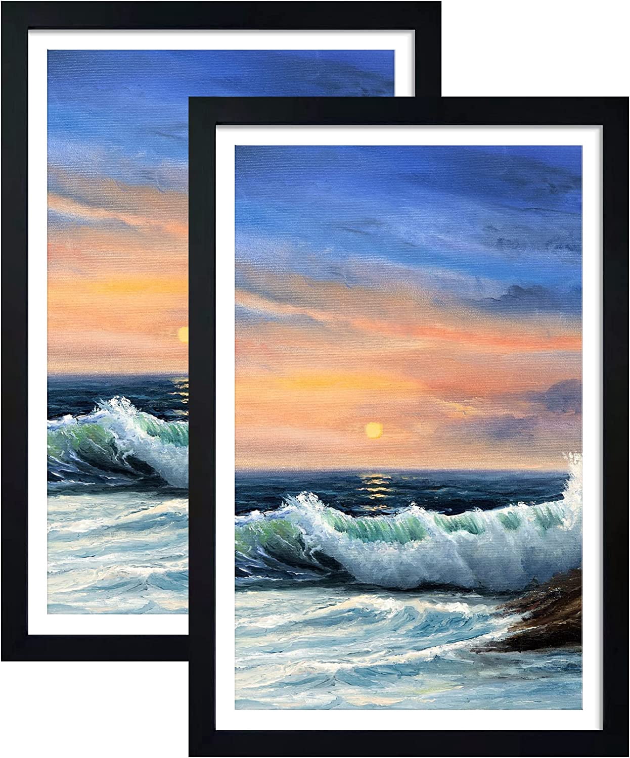 12x18 Poster Frame Black Set of 2, Display Pictures 11x17 with Mat or ...