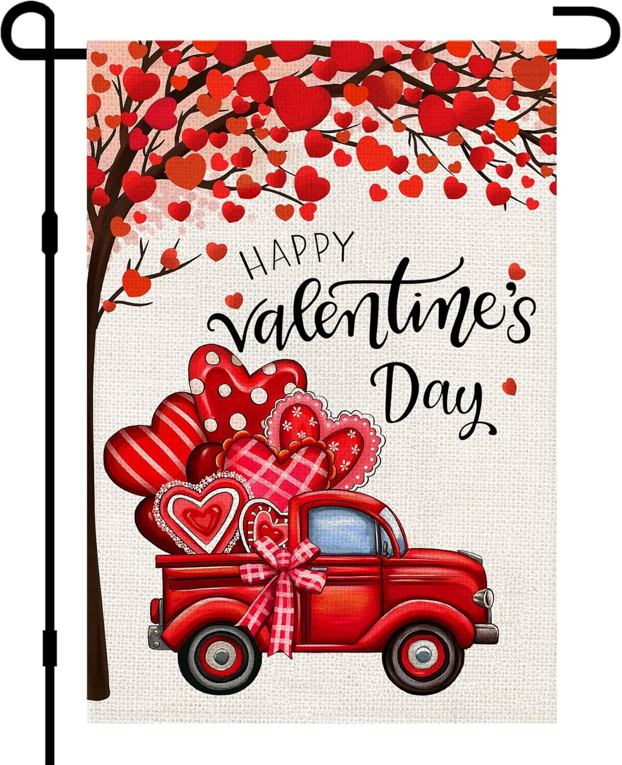 12x18 Small Valentines Yard Flag Double Sided Burlap Happy Truck Red ...