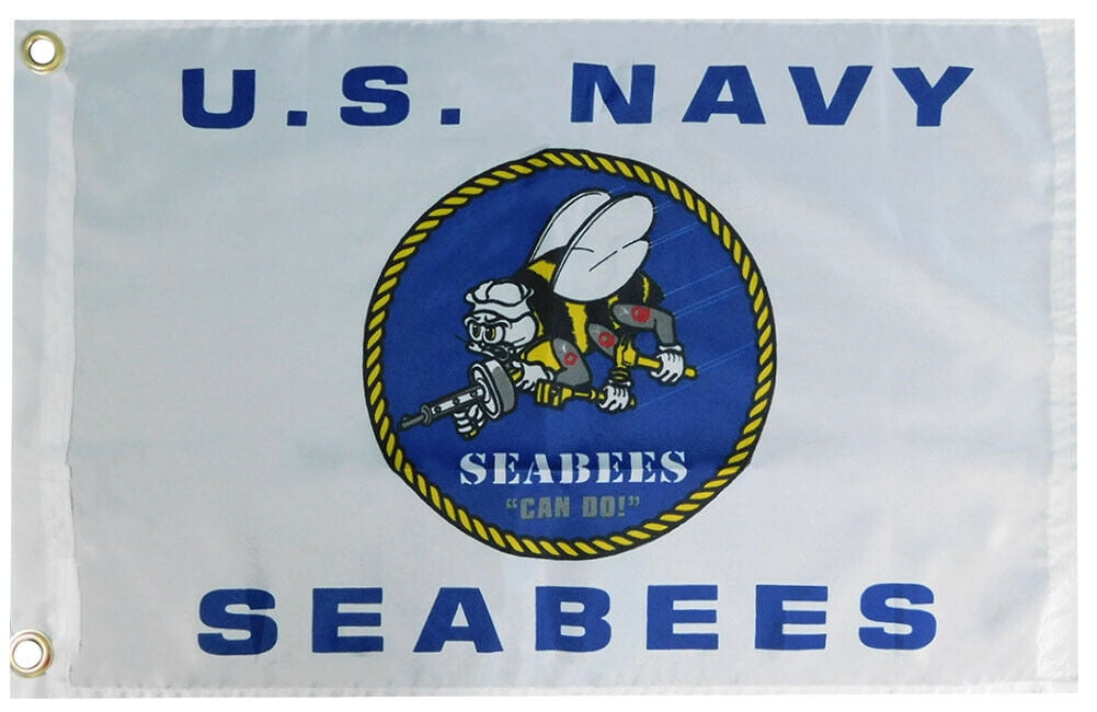 12x18 U.S. Navy Seabees "Can Do" White 1Polyester Boat Car Flag ...