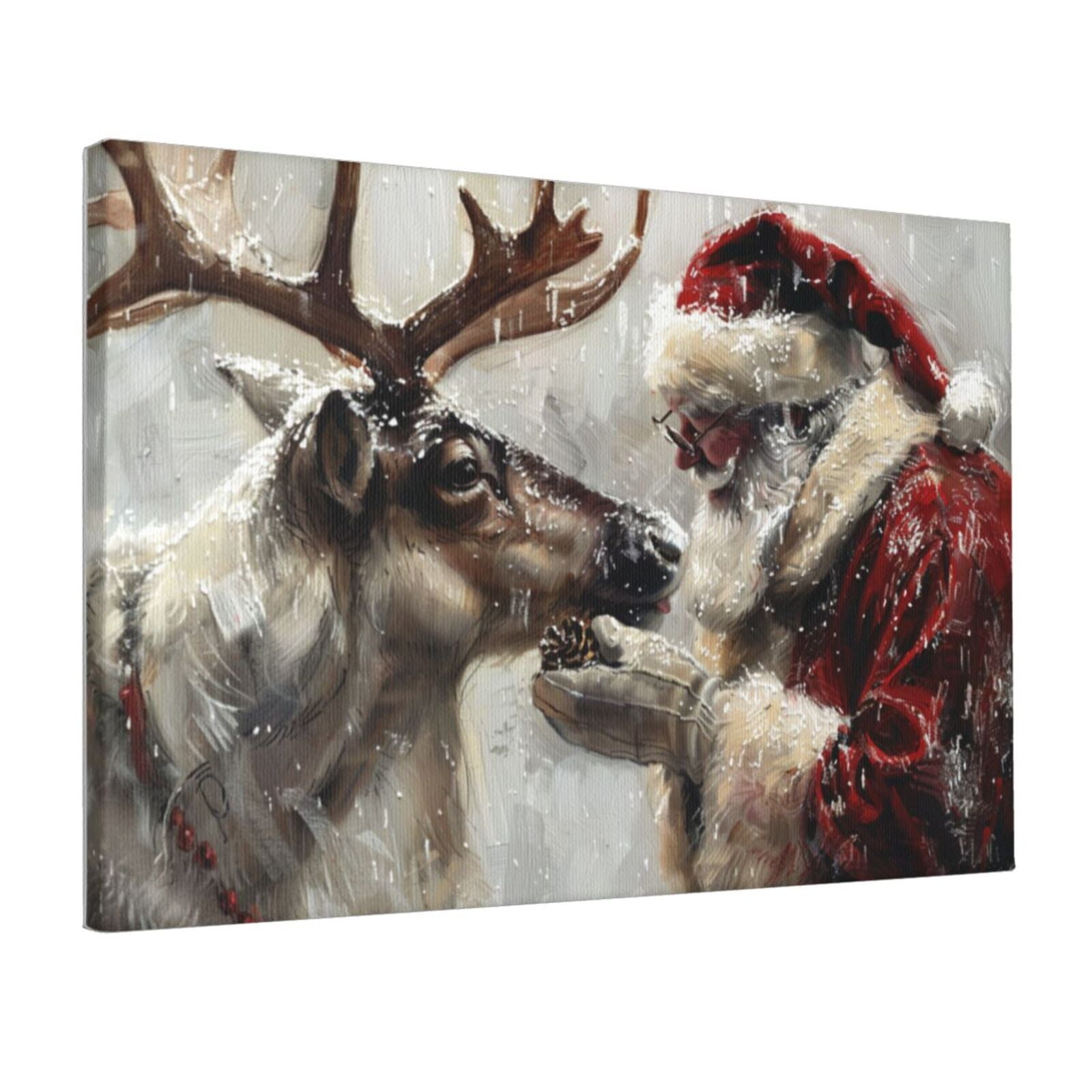 12x18 inch Canvas Frameless Painting Santa Claus And Reindeer,Indoor ...