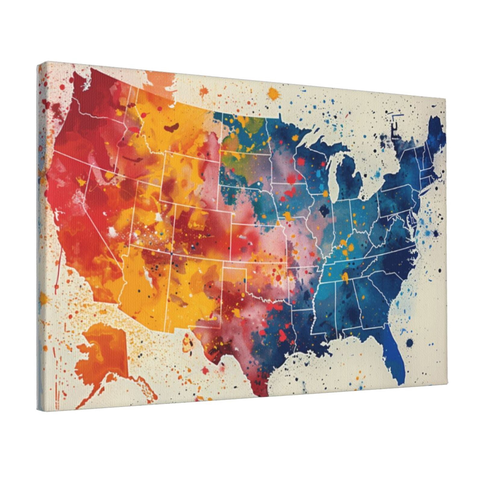 12x18 inch Canvas Frameless Picture Colorful Map Of America,Indoor ...