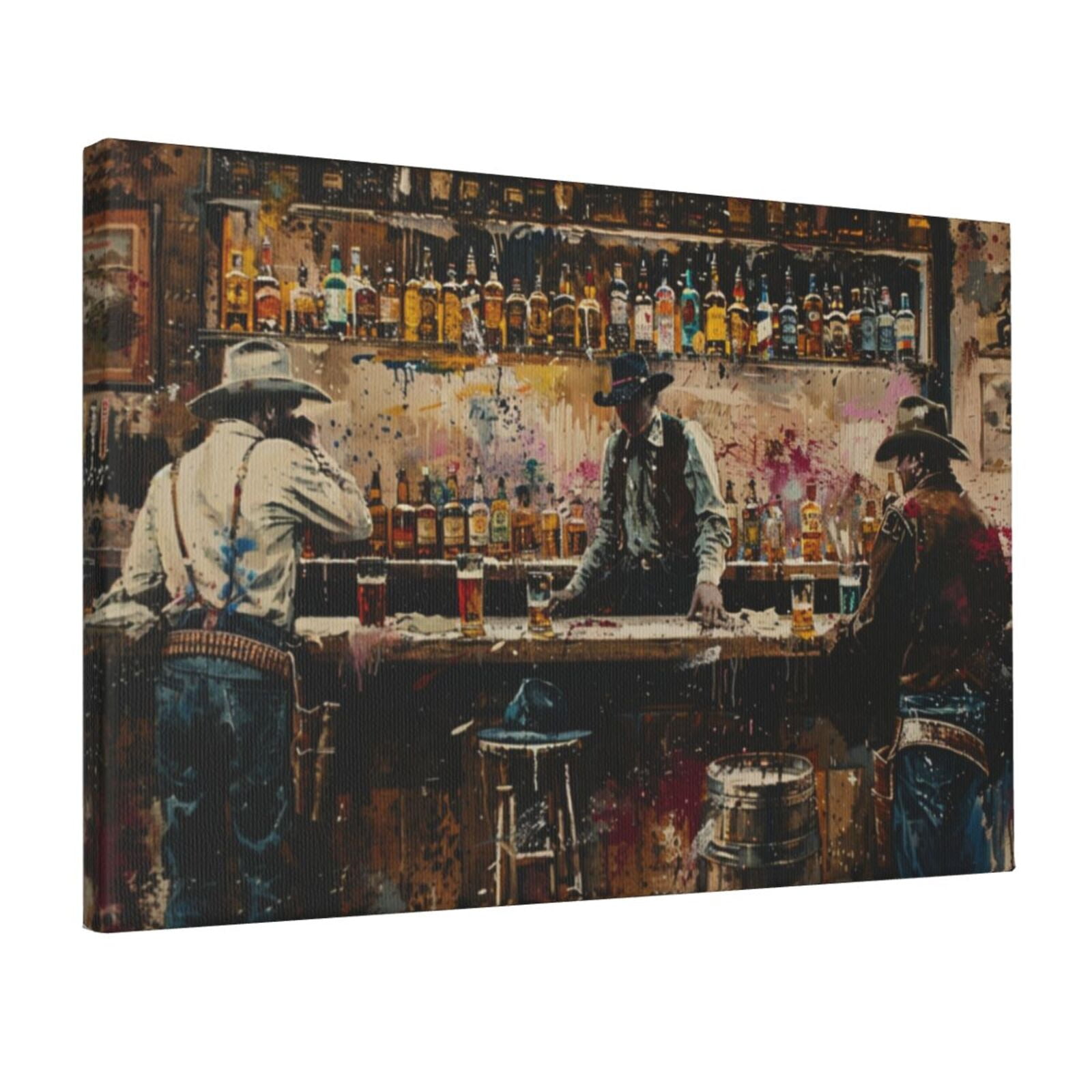 12x18 inch Canvas Frameless Picture Poster Cowboys In The Tavern Bar ...