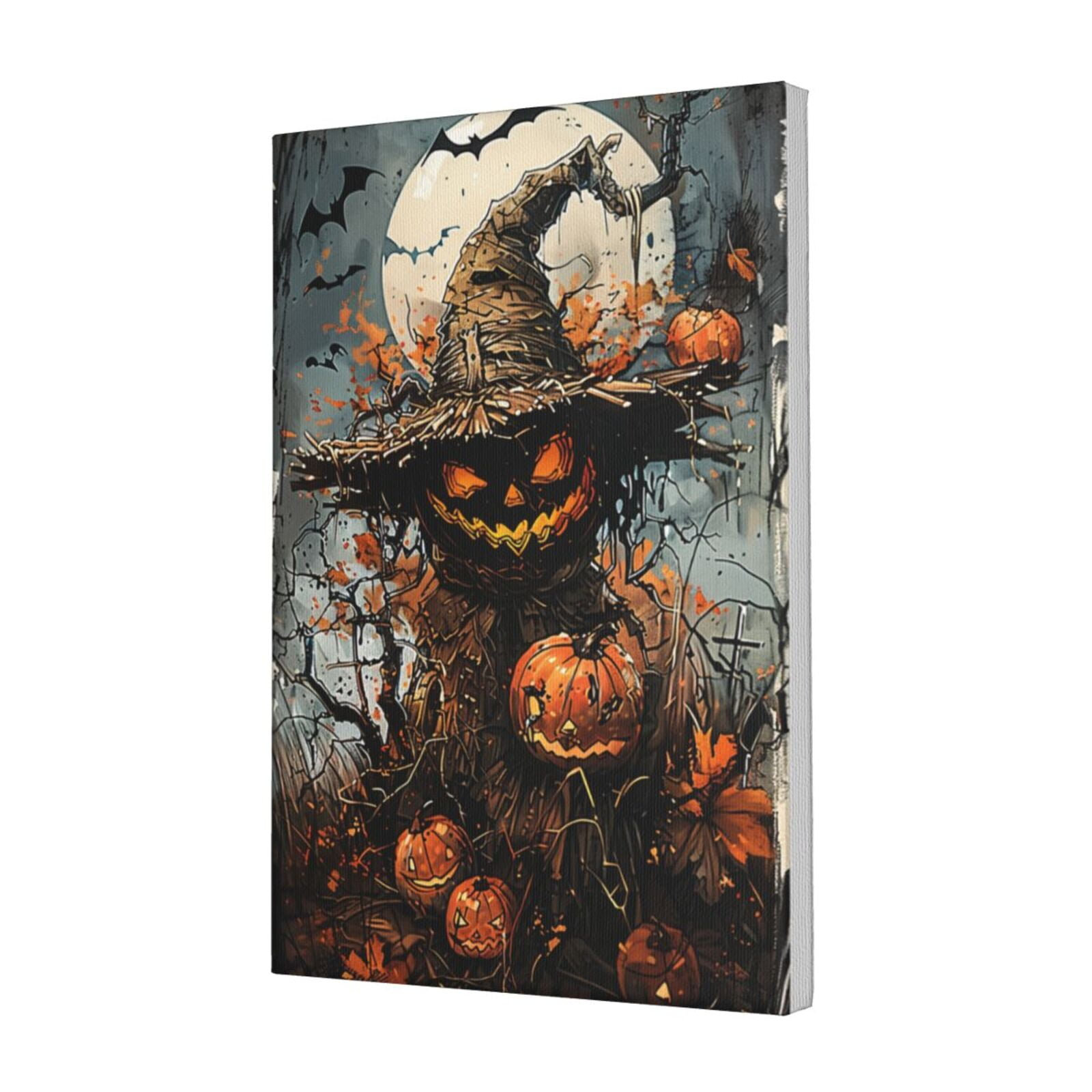 12x18 inch Canvas Hanging Picture Pumpkin Scarecrow At Night,Farmhouse ...