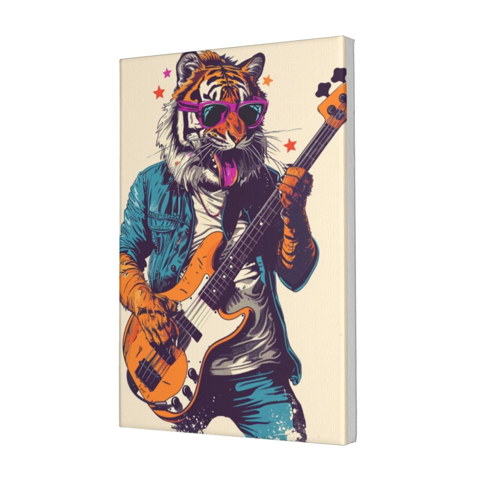 12x18 inch Canvas Painting Tiger Plays Guitar Music Room Decor,Bar,Man ...