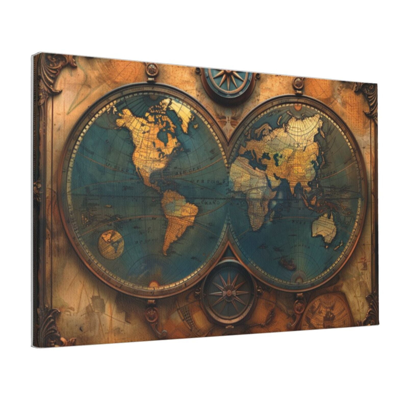 12x18 inch Canvas Painting Wall Art Decor Retro Earth Map,Man Cave ...