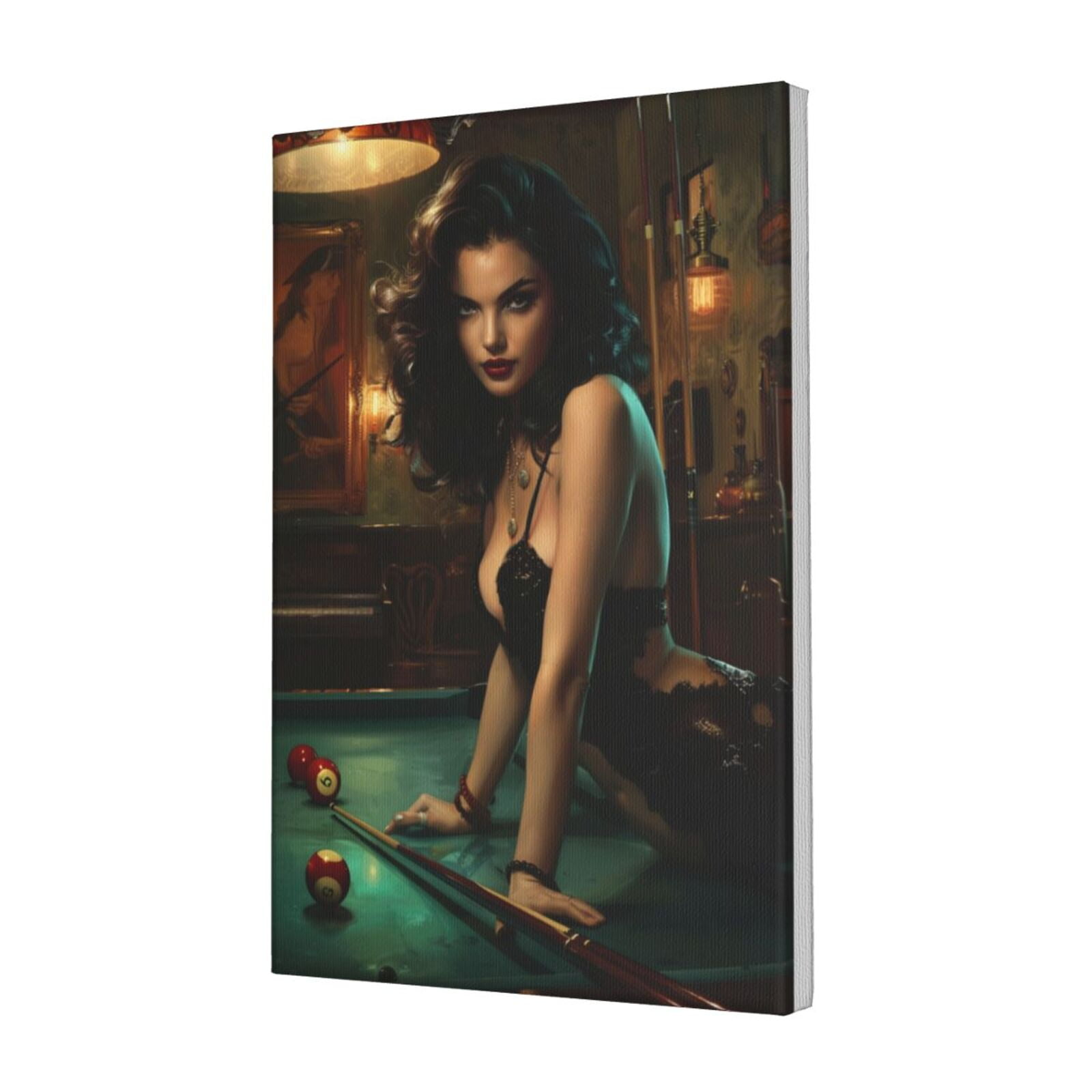 12x18 inch Enchanting Billiards Table Woman Frameless Canvas Painting,Indoor Billiards Room ...