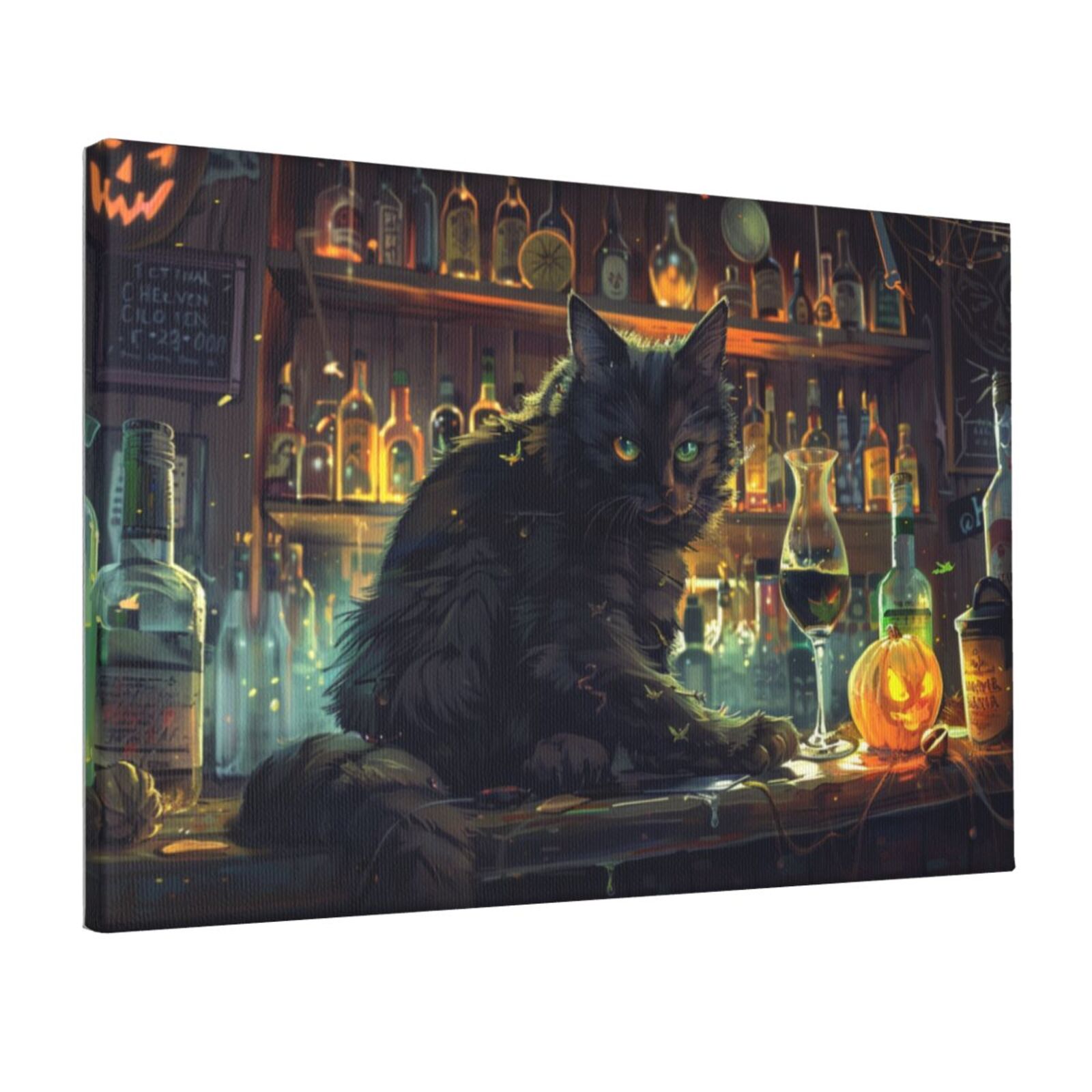 12x18 inch Frameless Canvas Painting Black Cat In The Tavern,Rustic ...