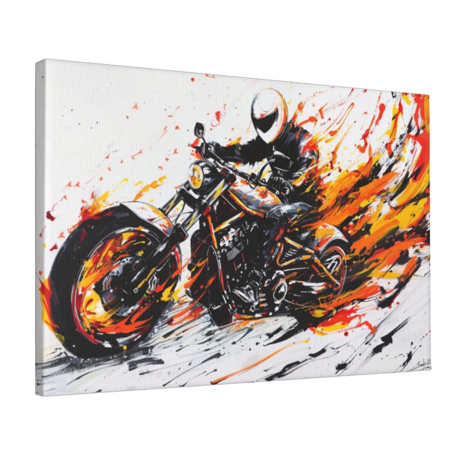 12x18 inch Frameless Canvas Painting Blaze Motorcycle Driver,Men Room ...