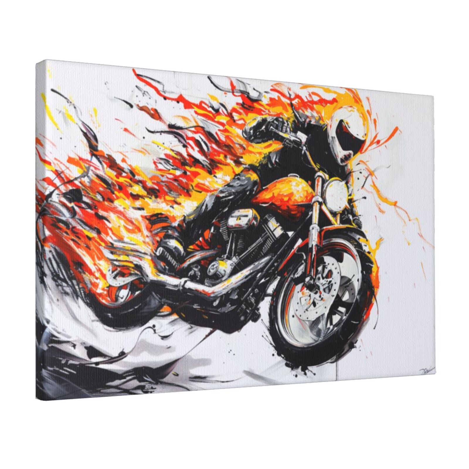12x18 inch Garage Wall Decor Blaze Motorcycle Driver Painting Canvas ...