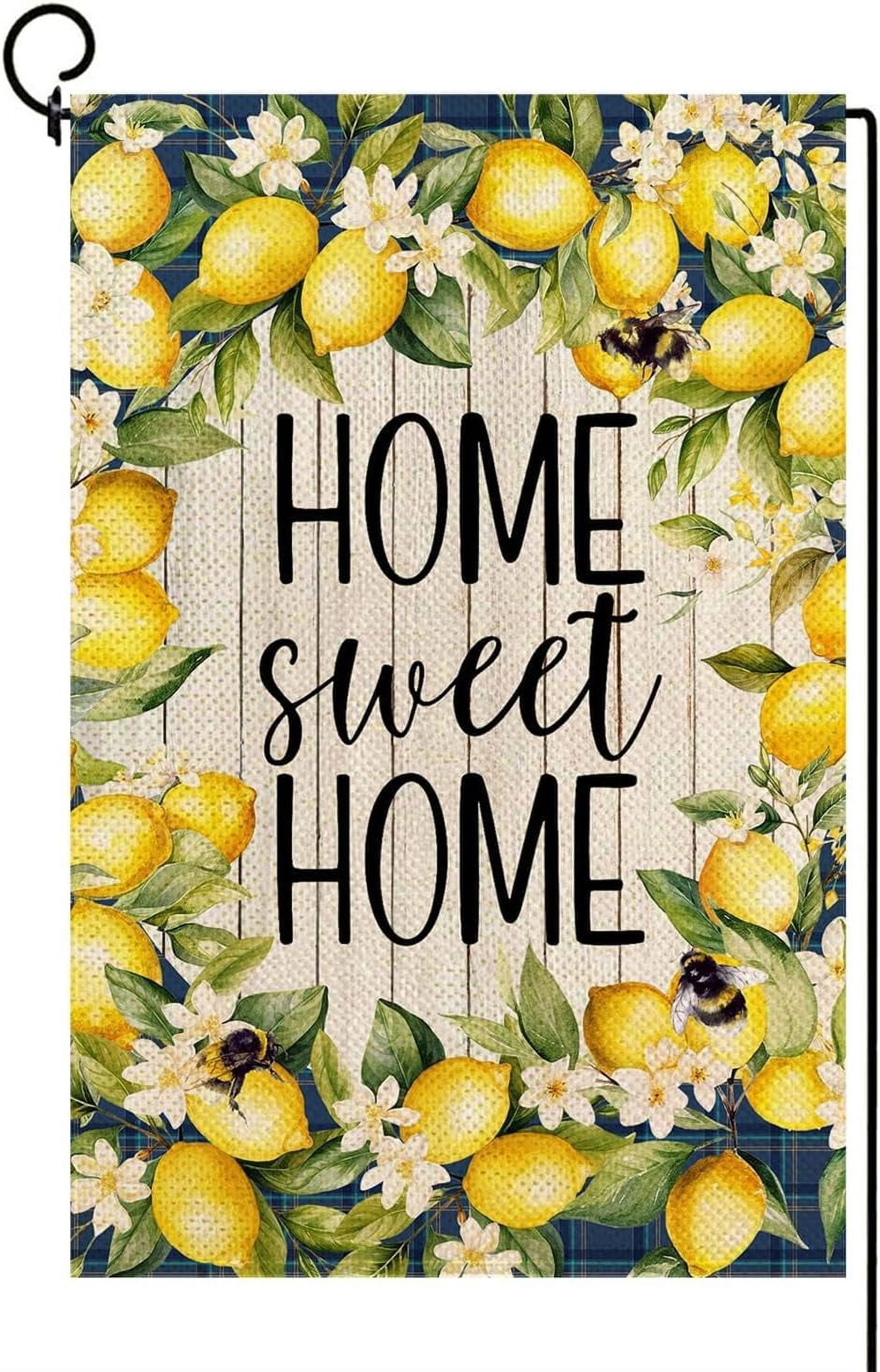 12x18 inch Home Sweet Home Garden Flag Summer Yellow Lemon Burlap Yard ...