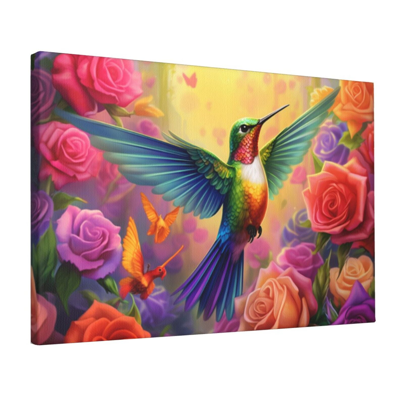 12x18 inch Hummingbird & Roses Painting Prints,Rustic Yard,Balcony ...