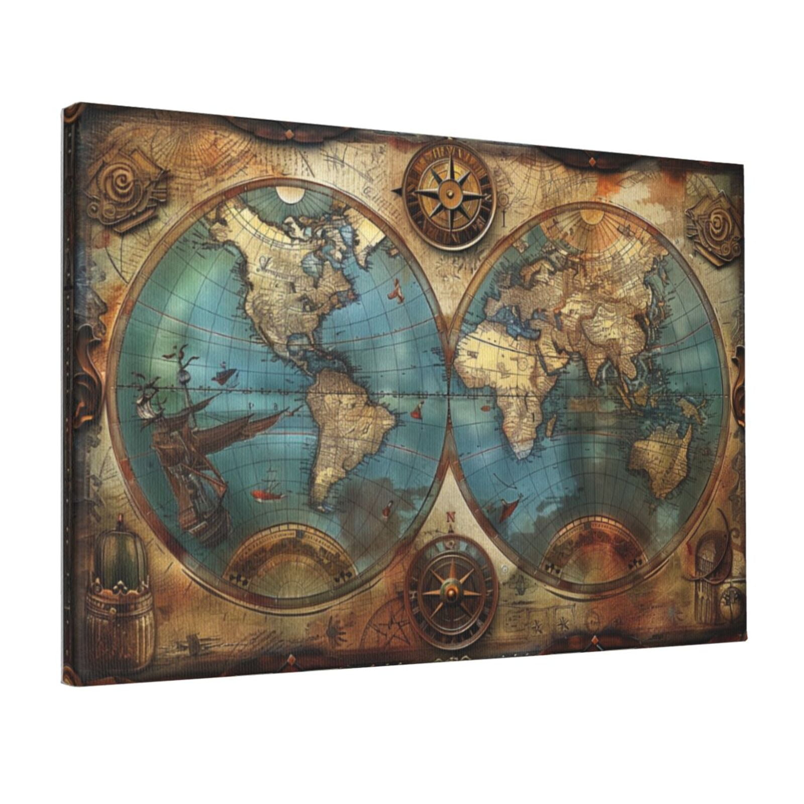 12x18 inch Paintings On Canvas Exquisite Retro Earth Map,Club,Library ...
