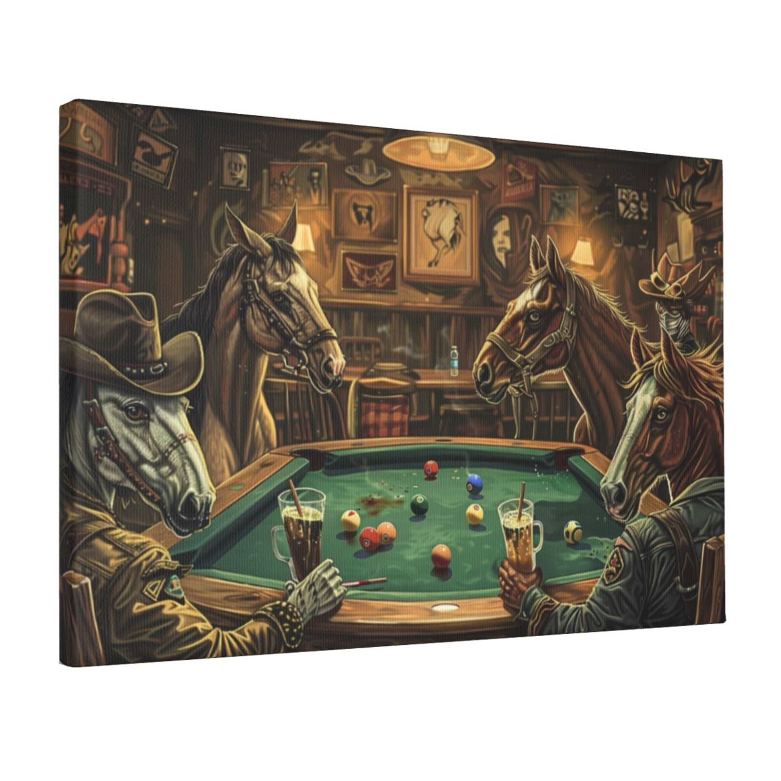 12x18 inch Playing Billiards With Cowboy Horses Frameless Canvas ...