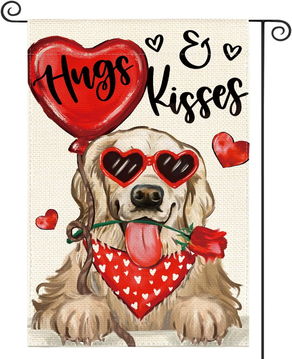 12x18 inch Valentines Day Dog Garden Flag Golden Retriever Hugs Kisses ...