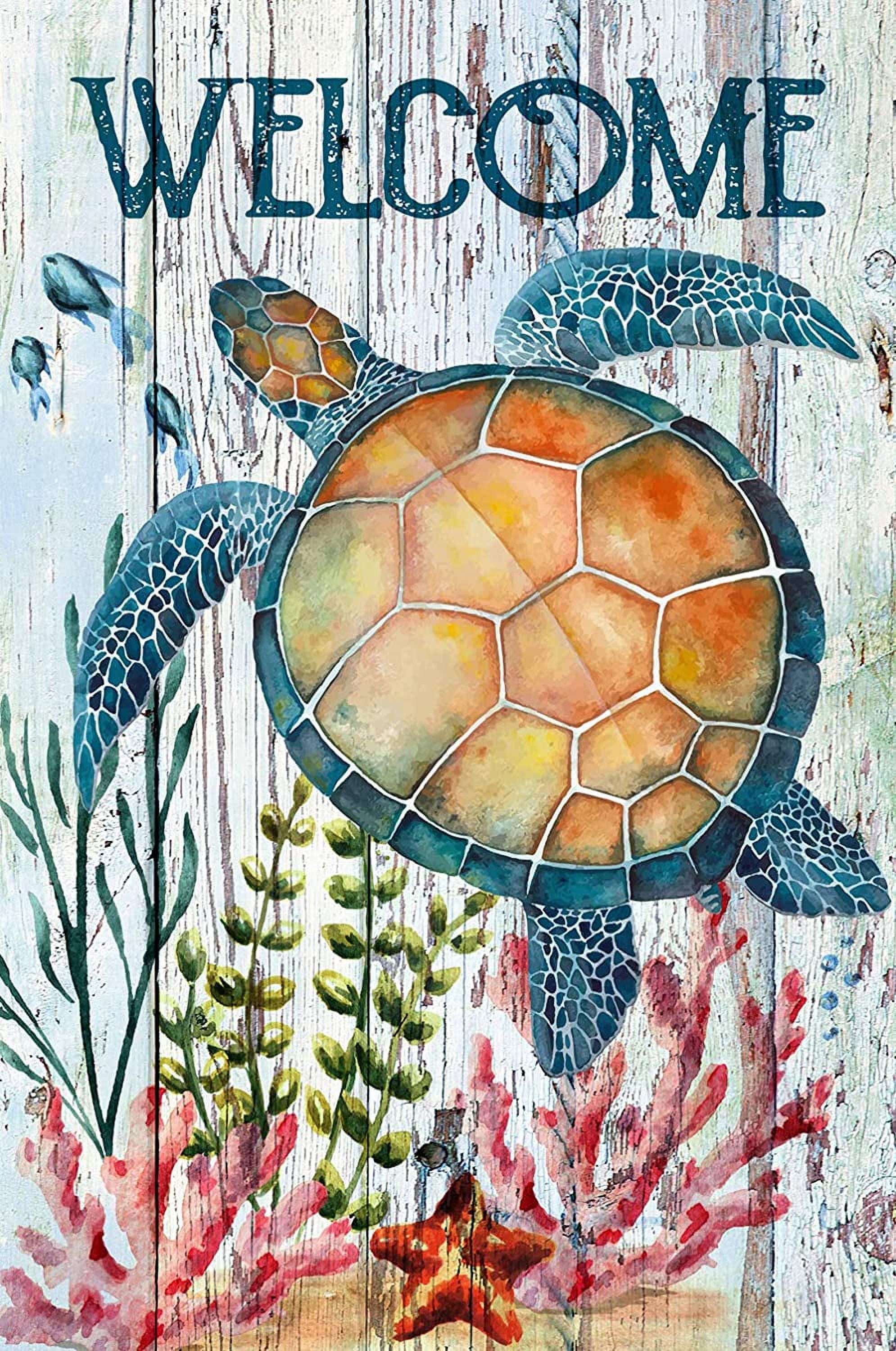 12x18 inch Welcome Turtle Tropical Ocean Garden Flag Rustic Coastal ...