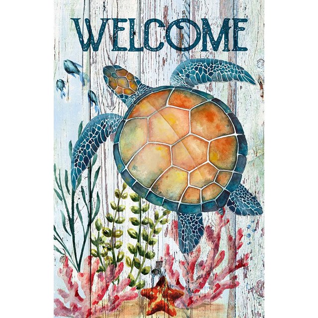 12x18 inch Welcome Turtle Tropical Ocean Garden Flag Rustic Coastal ...