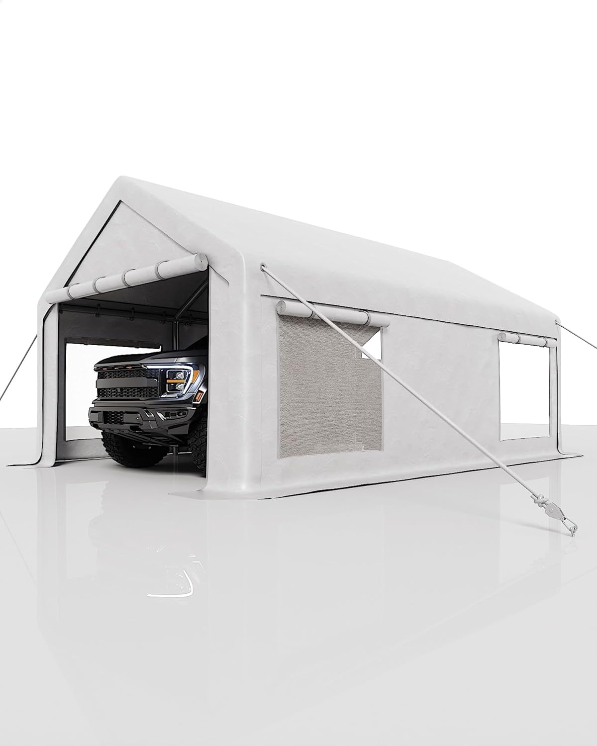 12x20 Carport with 200G Heavy-Duty PE Tarp Roll-Up Doors Galvanized ...