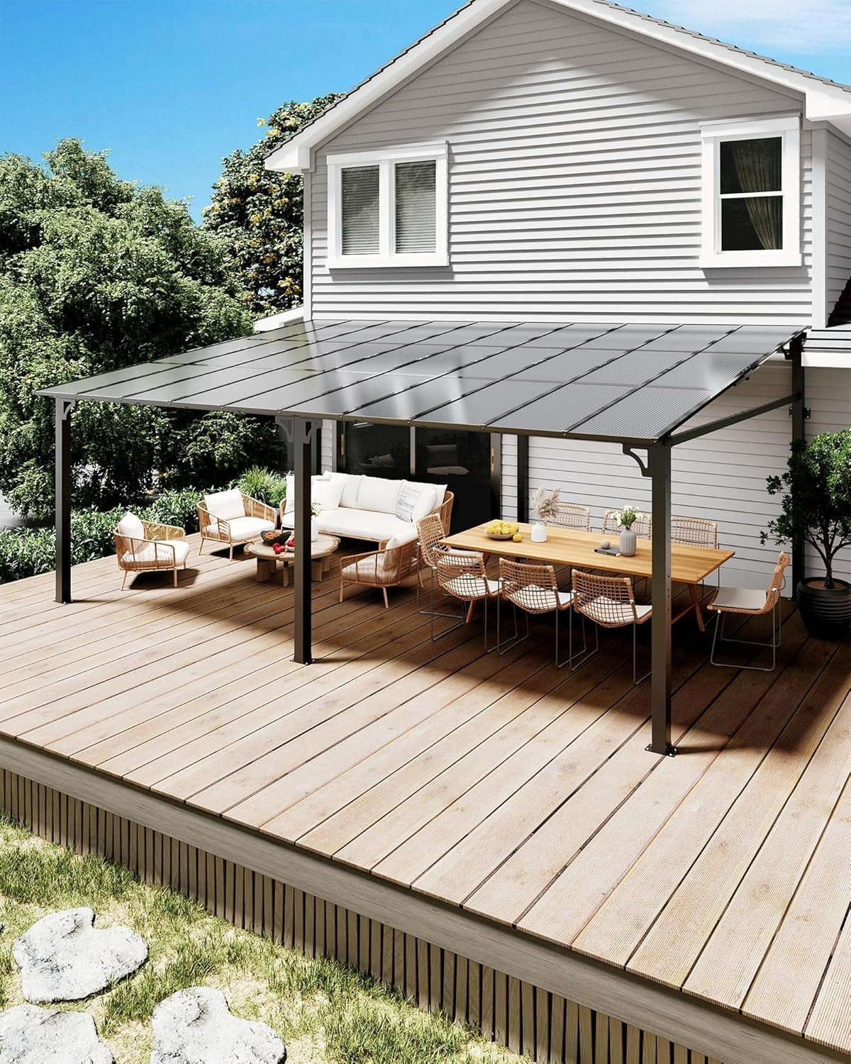 12x20 FT Gazebo for Patio, Wall Mounted Lean to Hardtop Gazebo Pergola ...