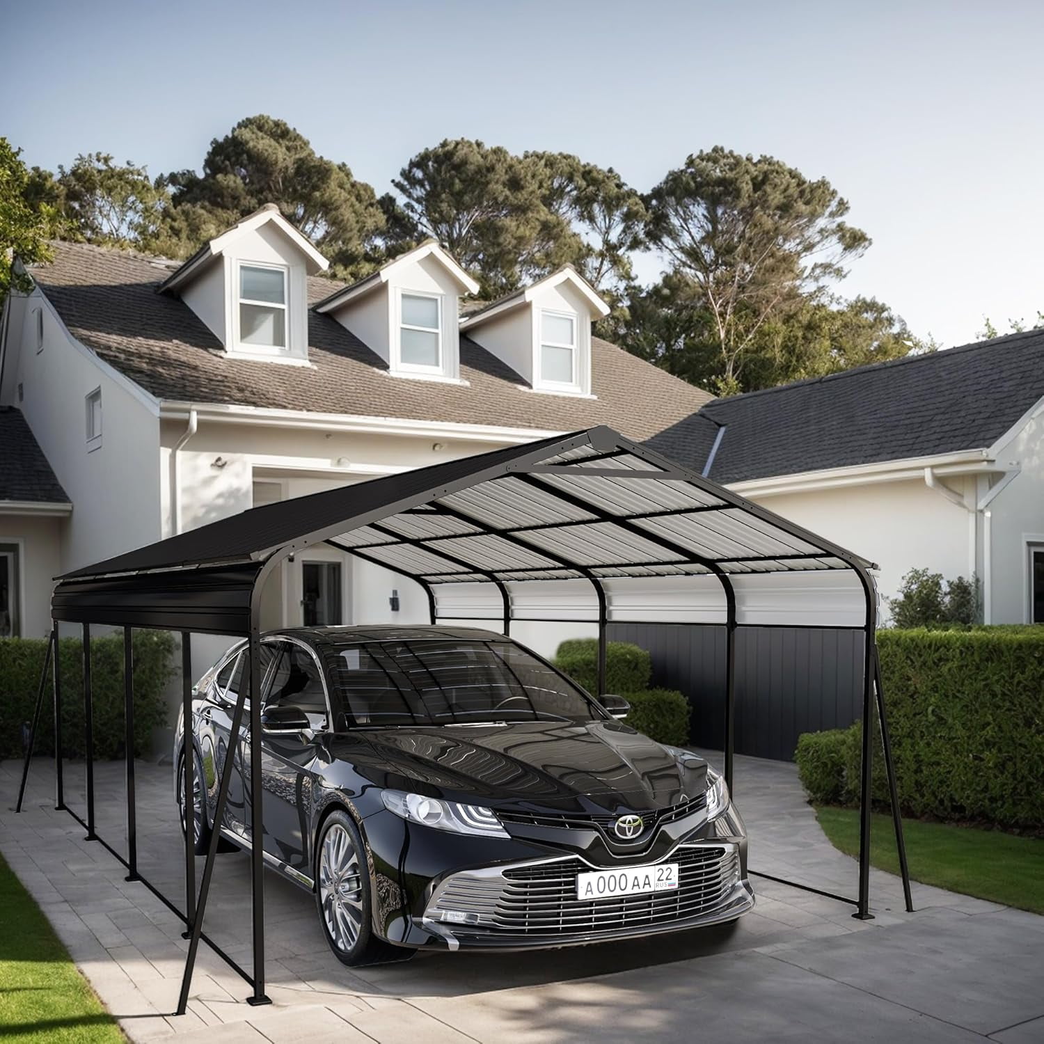 12x20 FT Heavy-Duty Metal Carport - Galvanized Steel Car Cover with ...