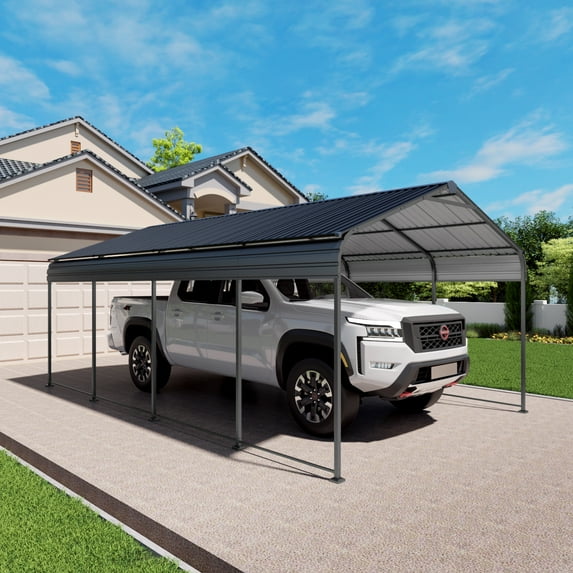 12x20 FT Heavy Duty Metal Carport With Galvanized Steel Roof With ...
