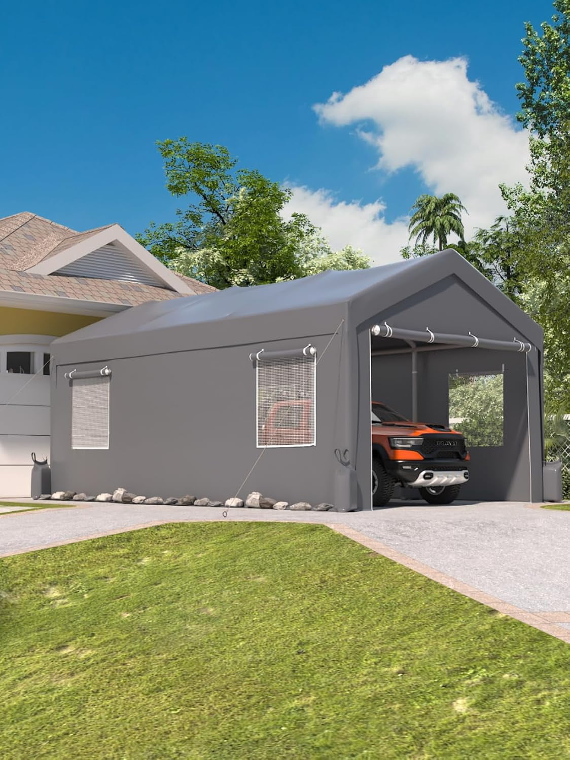 12x20 FT Heavy-Duty Portable Carport, Upgraded Extra-Large Space with ...