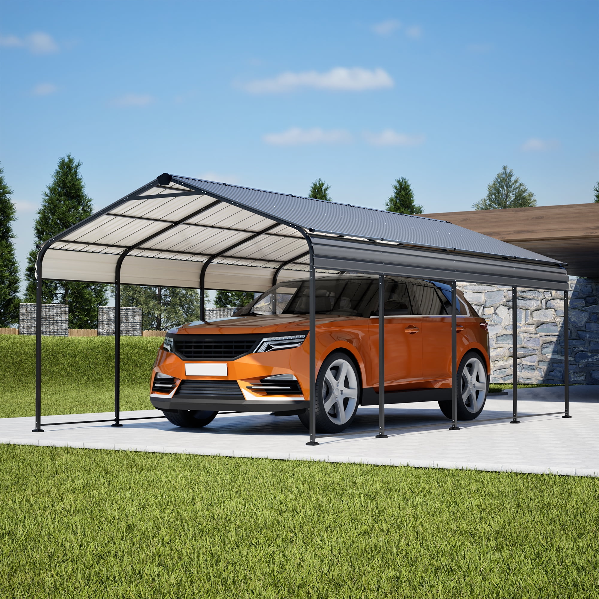12x20 FT Metal Carport, Outdoor Oversized Carport Garage, Heavy Duty ...